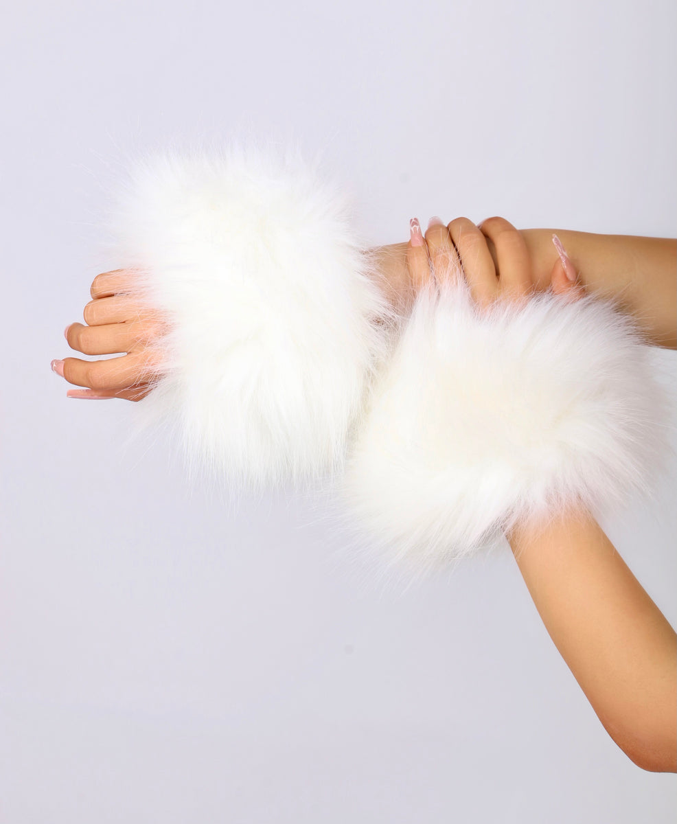 Fuzzy White Wrist Cuffs – THE LUMI SHOP
