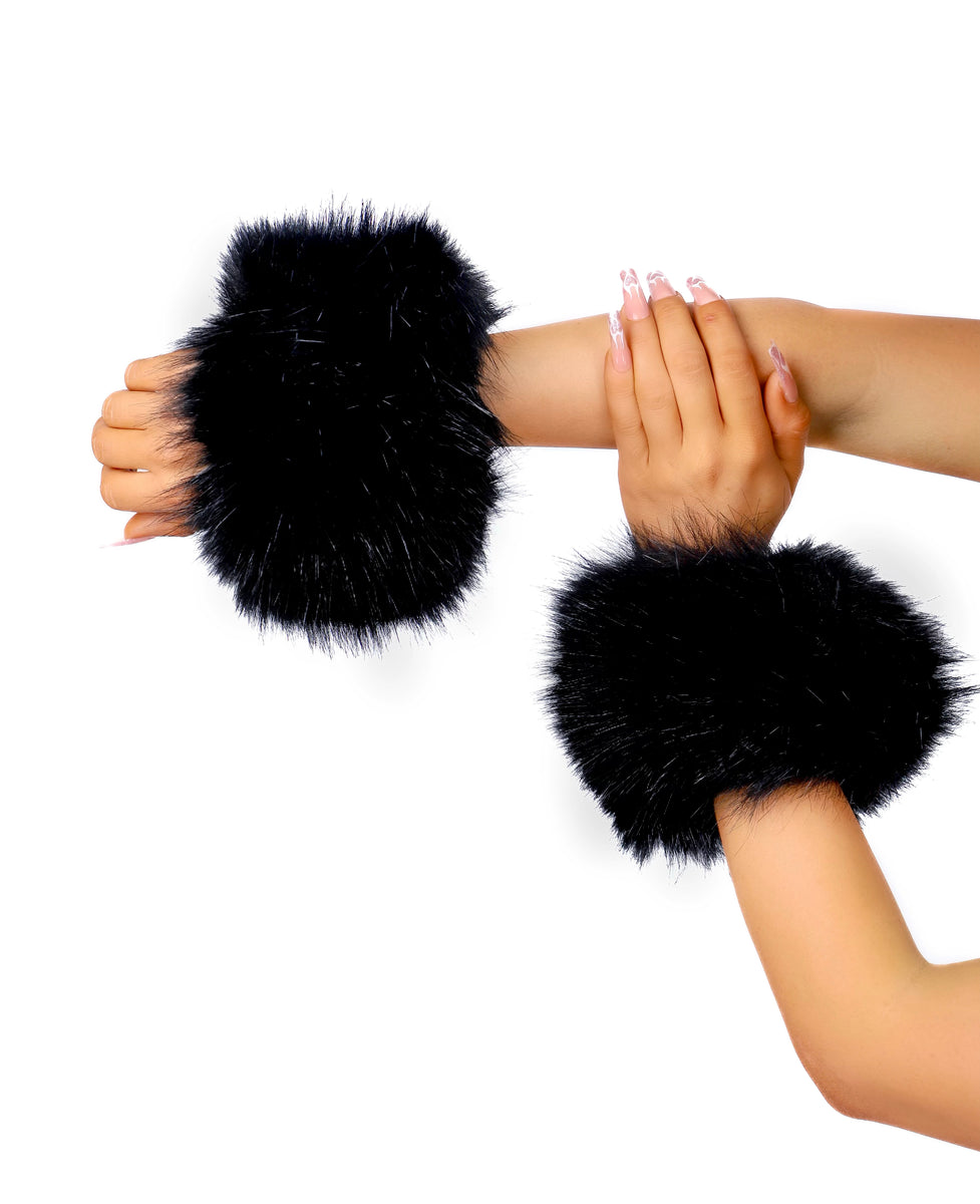 Fuzzy Black Wrist Cuffs – THE LUMI SHOP